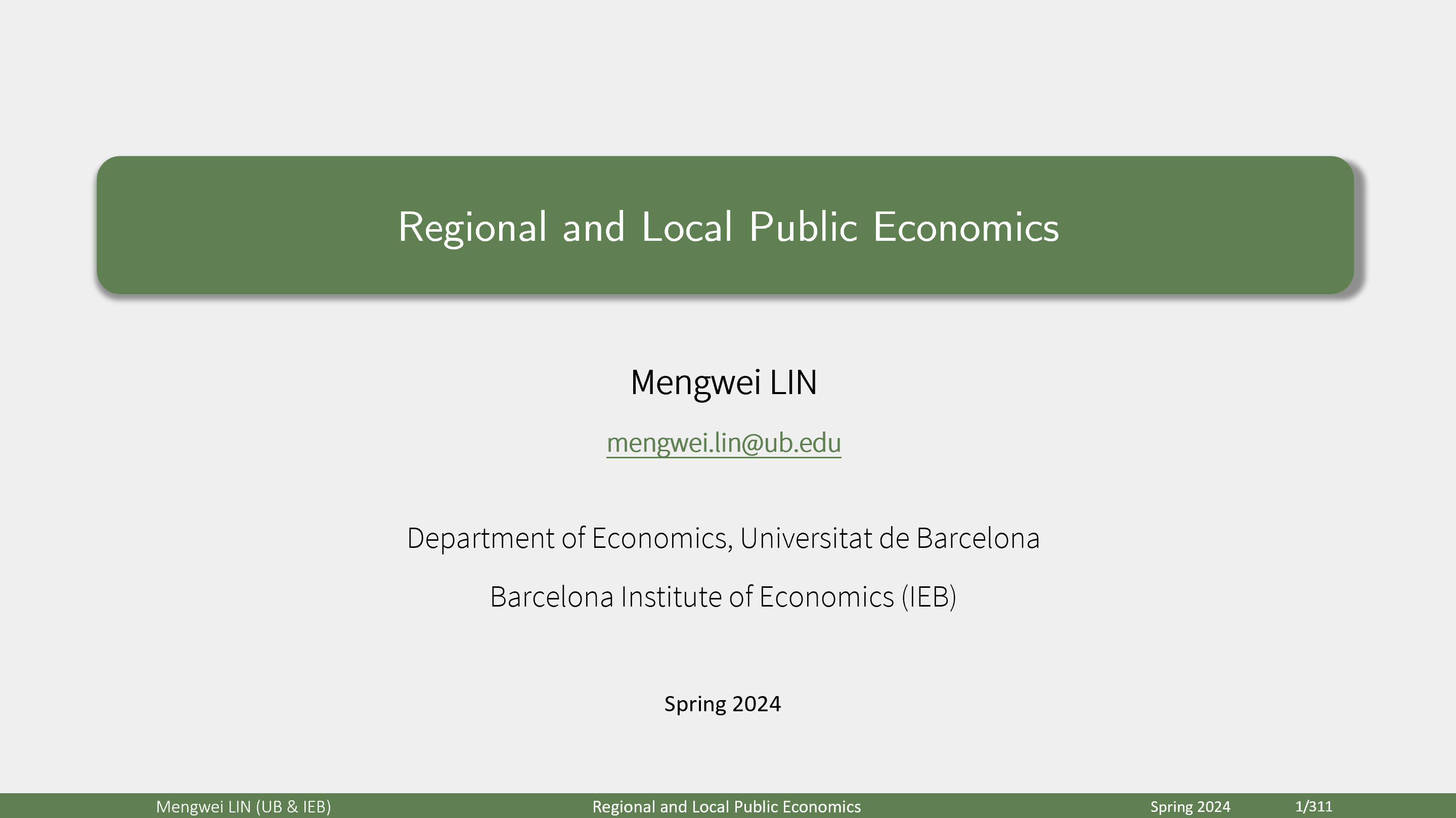 Mengwei LIN 林孟蔚 | Regional and Local Public Economics (Spring 2024)